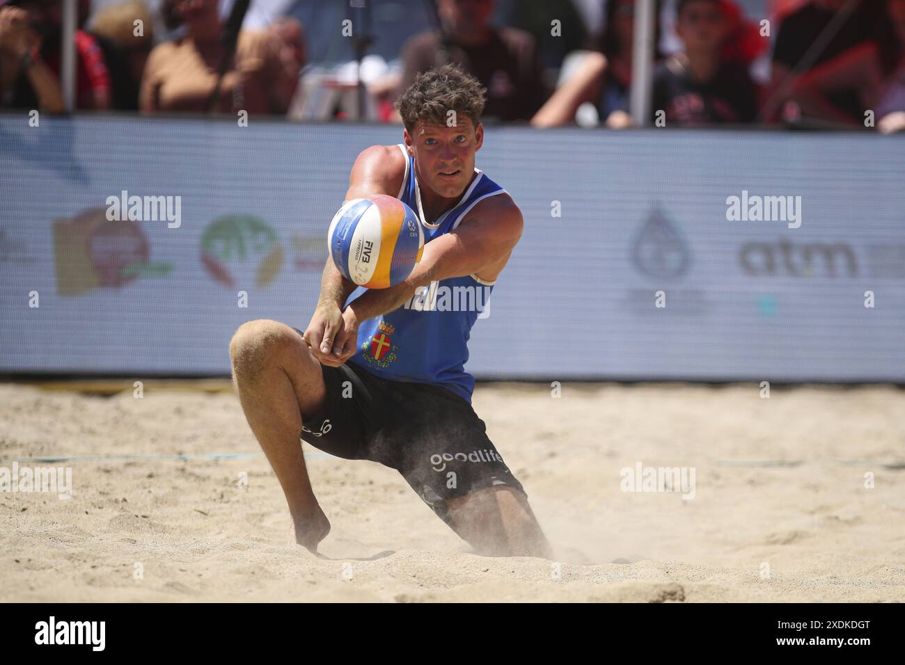 Dirk Boehle (NED) with a forearm pass during World Beach Pro Tour ...
