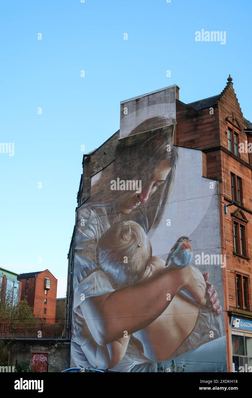 Mural of St Thenue / Enoch (mother of St Mungo) cradling her beloved St ...
