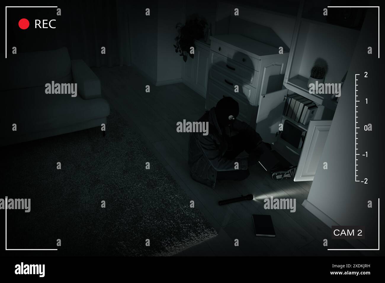 Thief robbing house, view through surveillance camera Stock Photo - Alamy