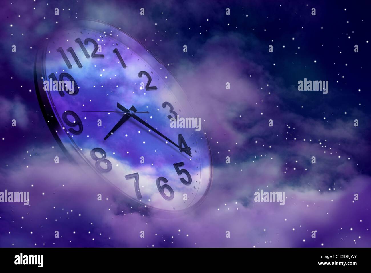 Clock and night starry sky, double exposure. Time concept Stock Photo ...