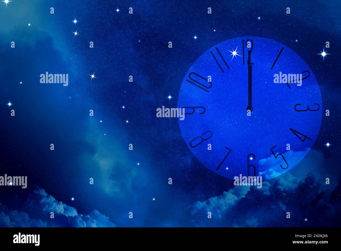Clock and night starry sky, double exposure. Time concept Stock Photo ...