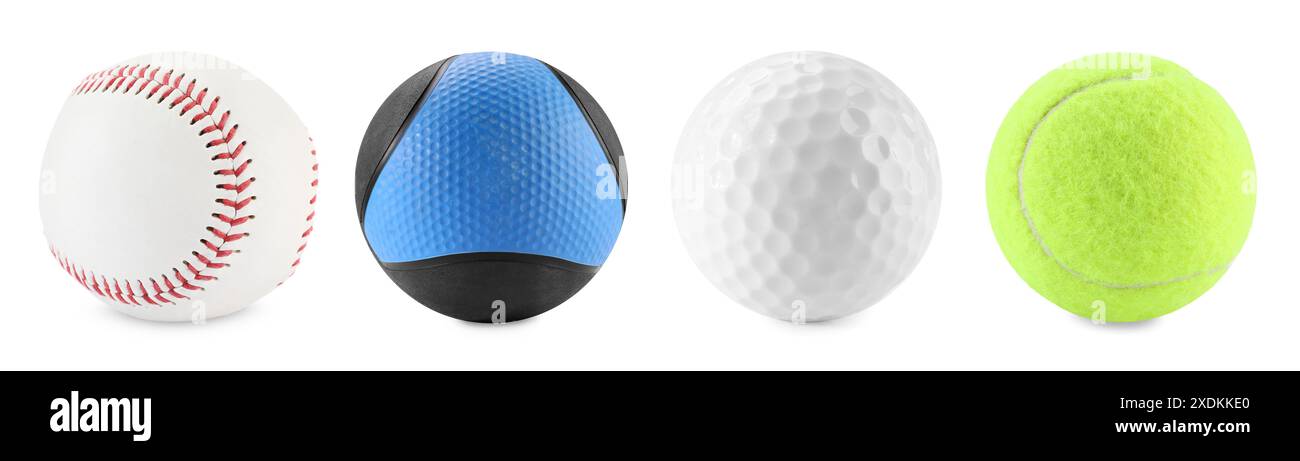 Different balls isolated on white, set. Sport equipment Stock Photo - Alamy