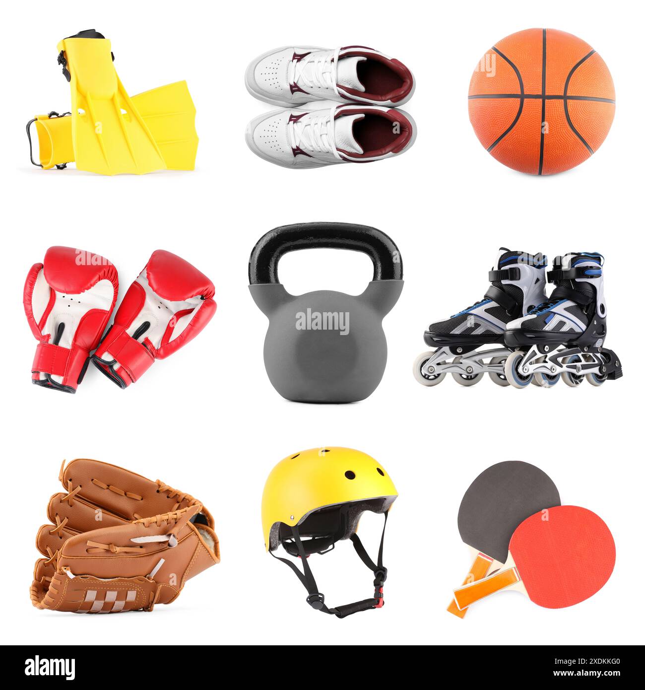 Different sport equipment isolated on white, set Stock Photo - Alamy