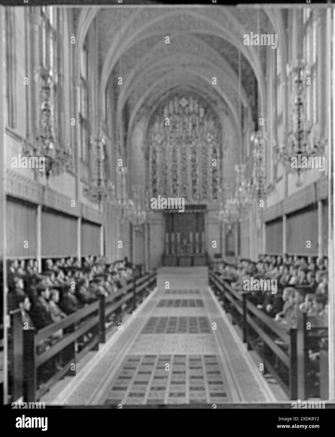 Schools. St. George's School, chapel interior with boys toward chancel ...