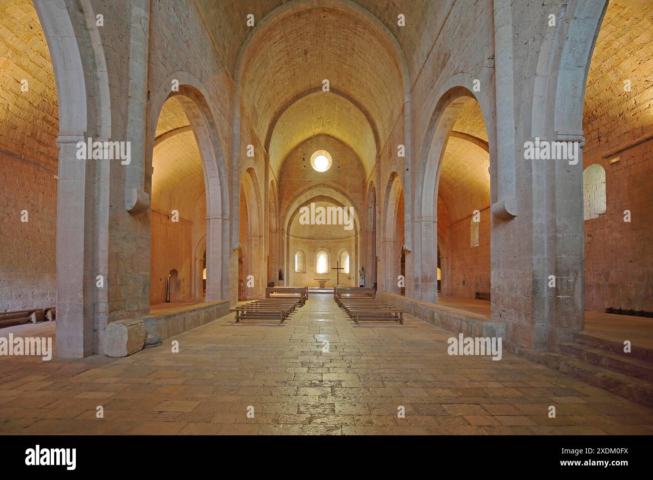 Interior view of the monastery church of the Romanesque abbey of Le ...
