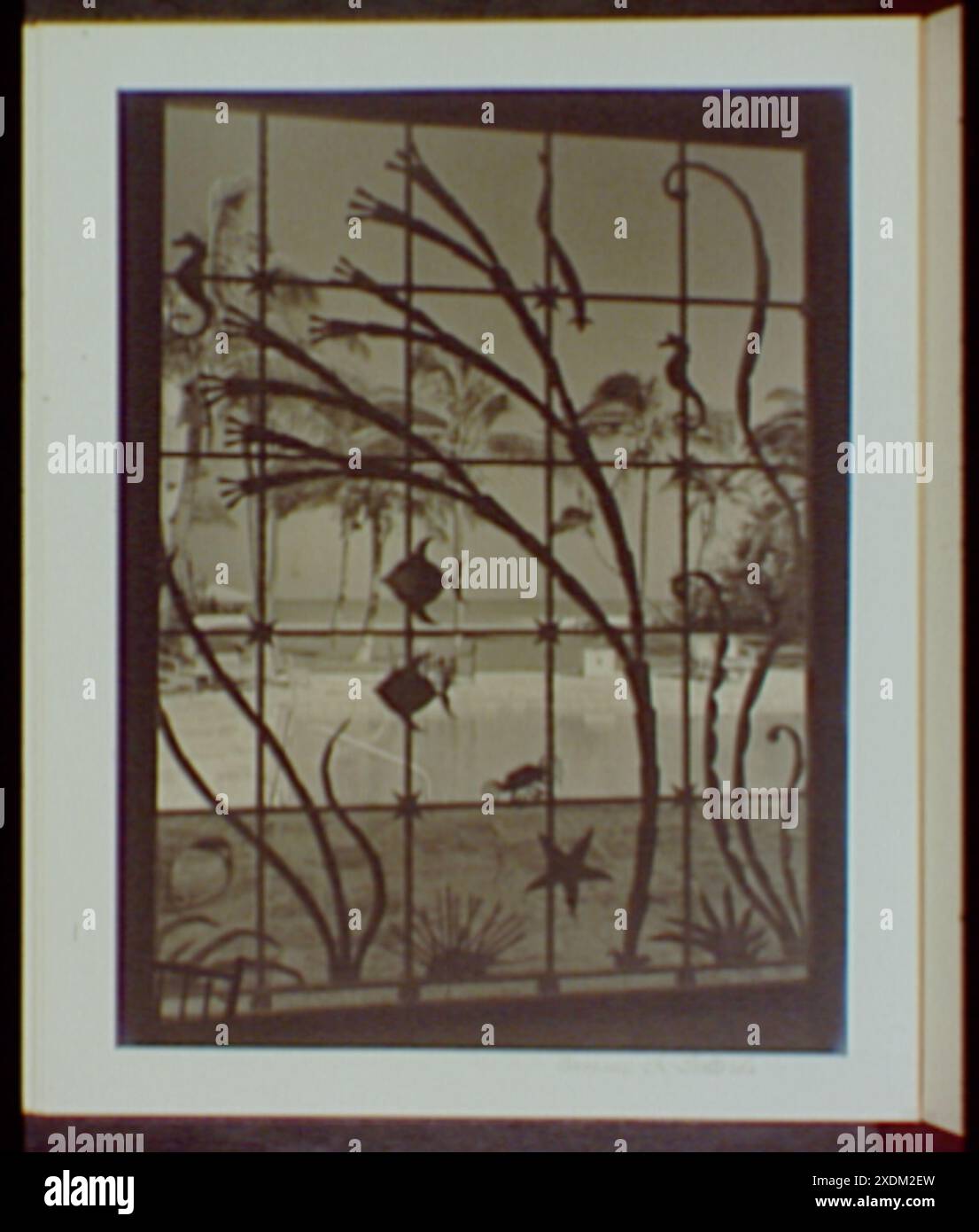 Miami Beach : architecture and gardens. View through sea motif window ...