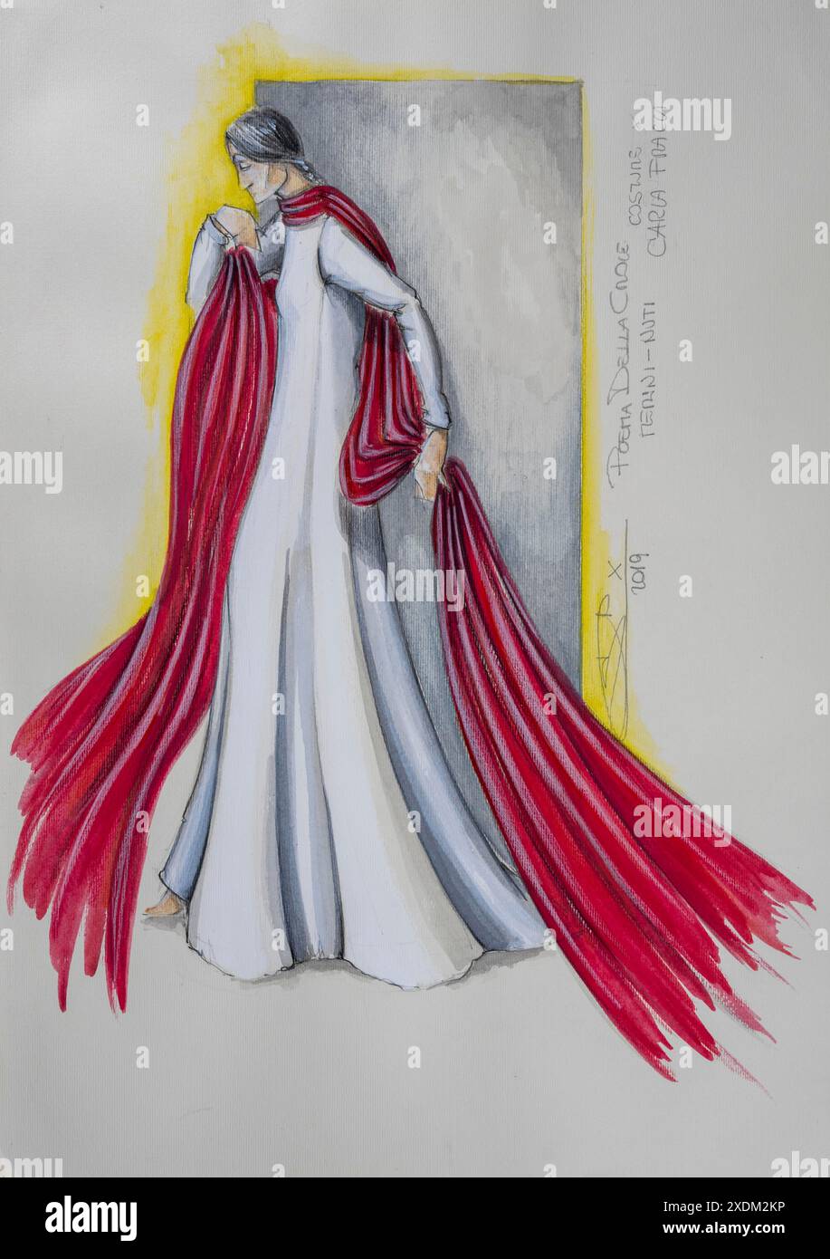 Dance, ballet, theatre costume, pencil drawing, sketch, mixed media ...