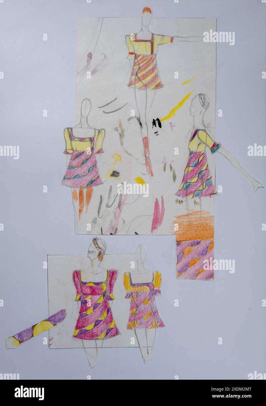 Dance, ballet, theatre costume, pencil drawing, sketch, mixed media ...