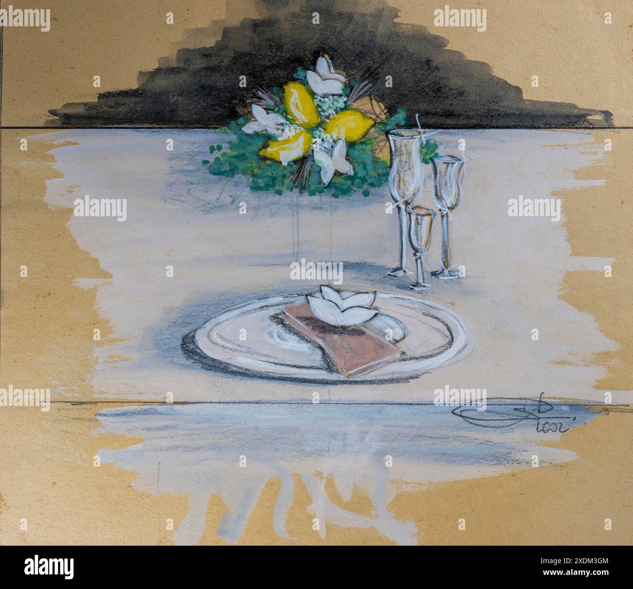 Table decoration, design flower decoration for wedding, pencil drawing ...