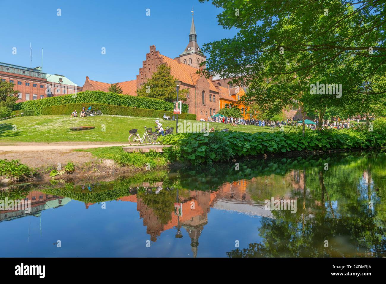 Odense, green area, monastery, brick building, stepped gable, tower of ...