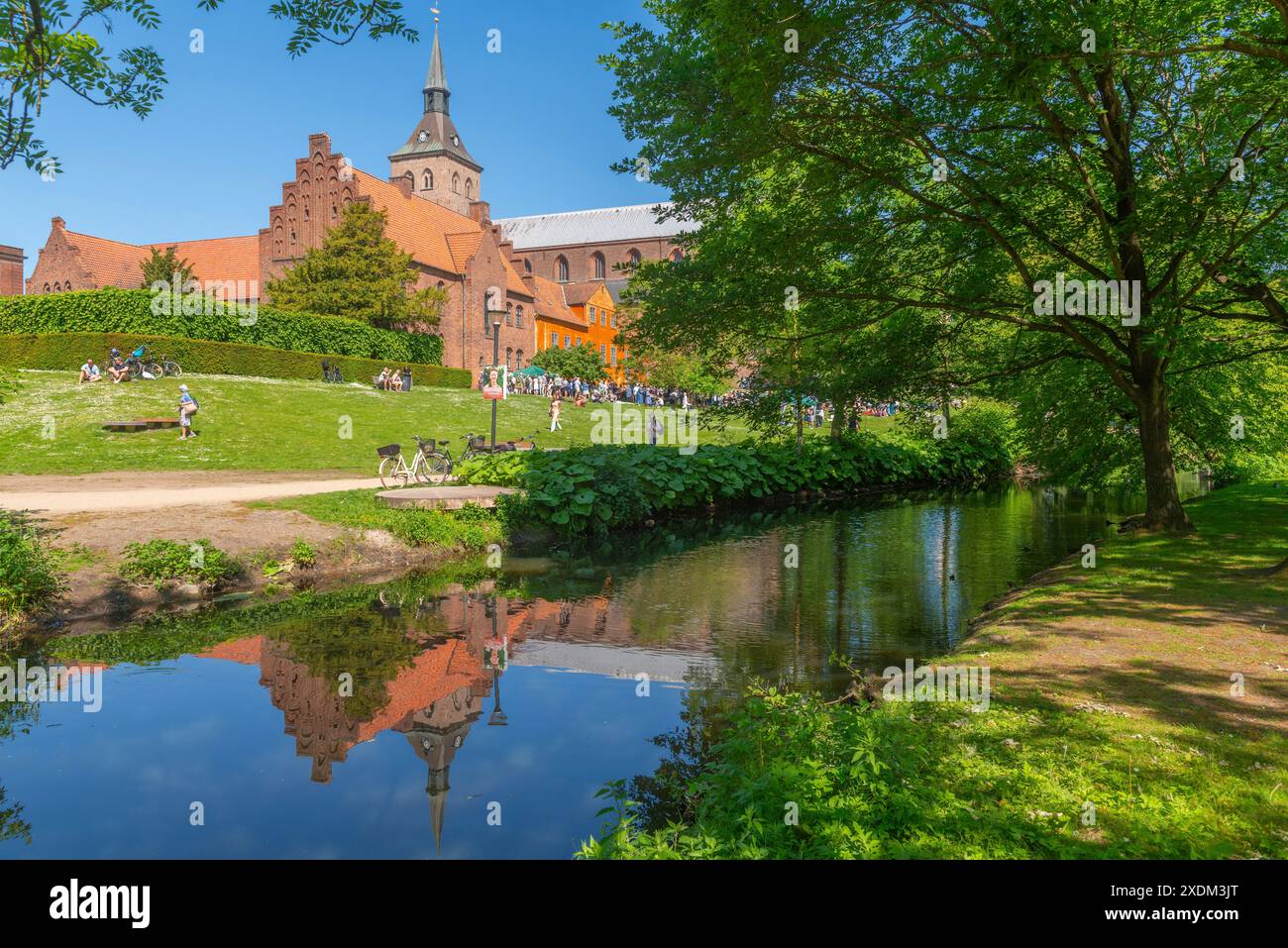 Odense, green area, monastery, brick building, stepped gable, tower of ...