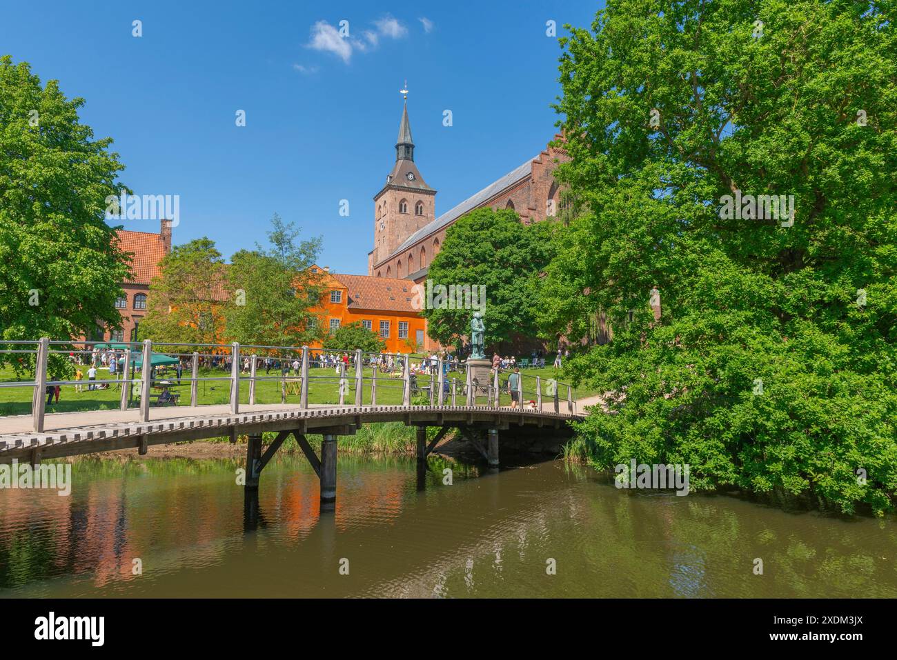 Odense, green area, brick building cathedral church, St. Knuds church ...
