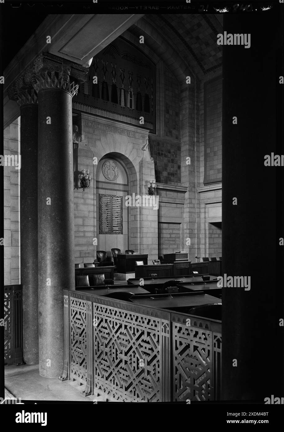 Nebraska State Capitol, Lincoln, Nebraska. Senate chamber, rail and ...