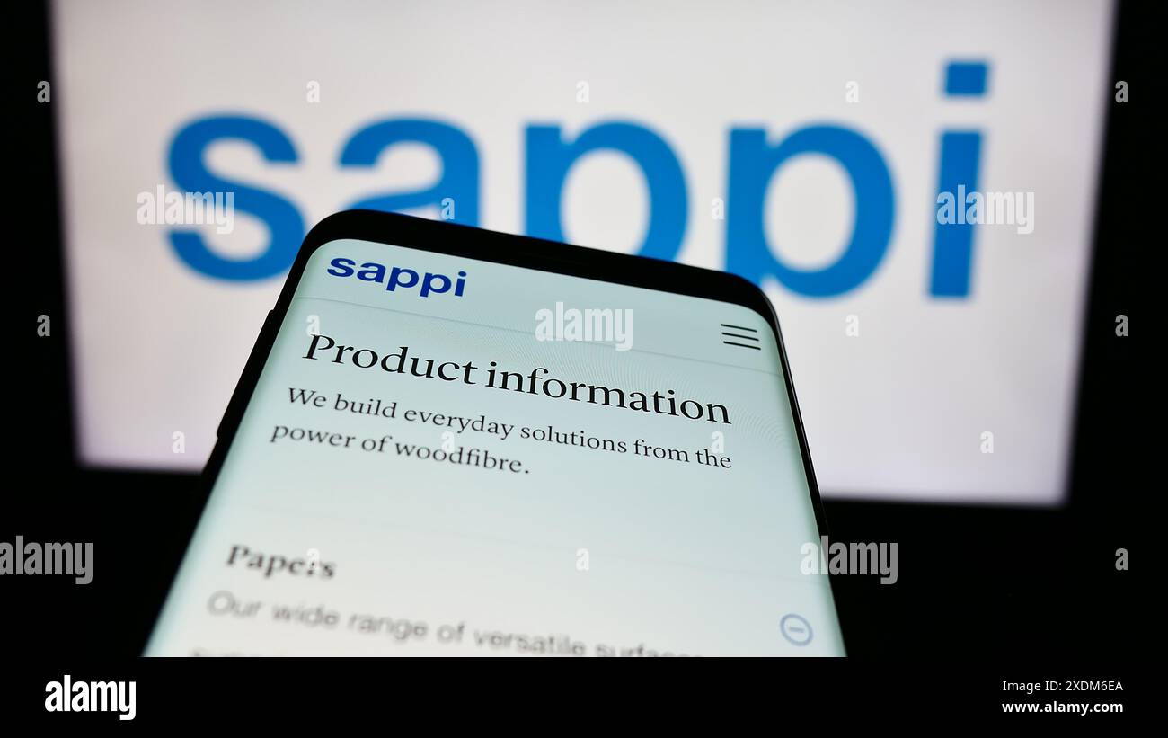 Mobile phone with website of South African pulp and paper company Sappi ...
