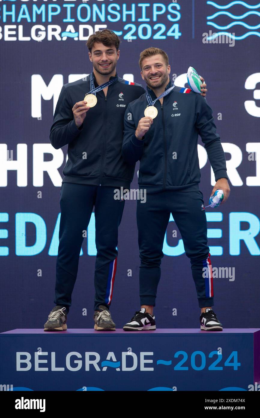 France's Jules Bouyer, left, and Alexis Jandard pose with their gold ...