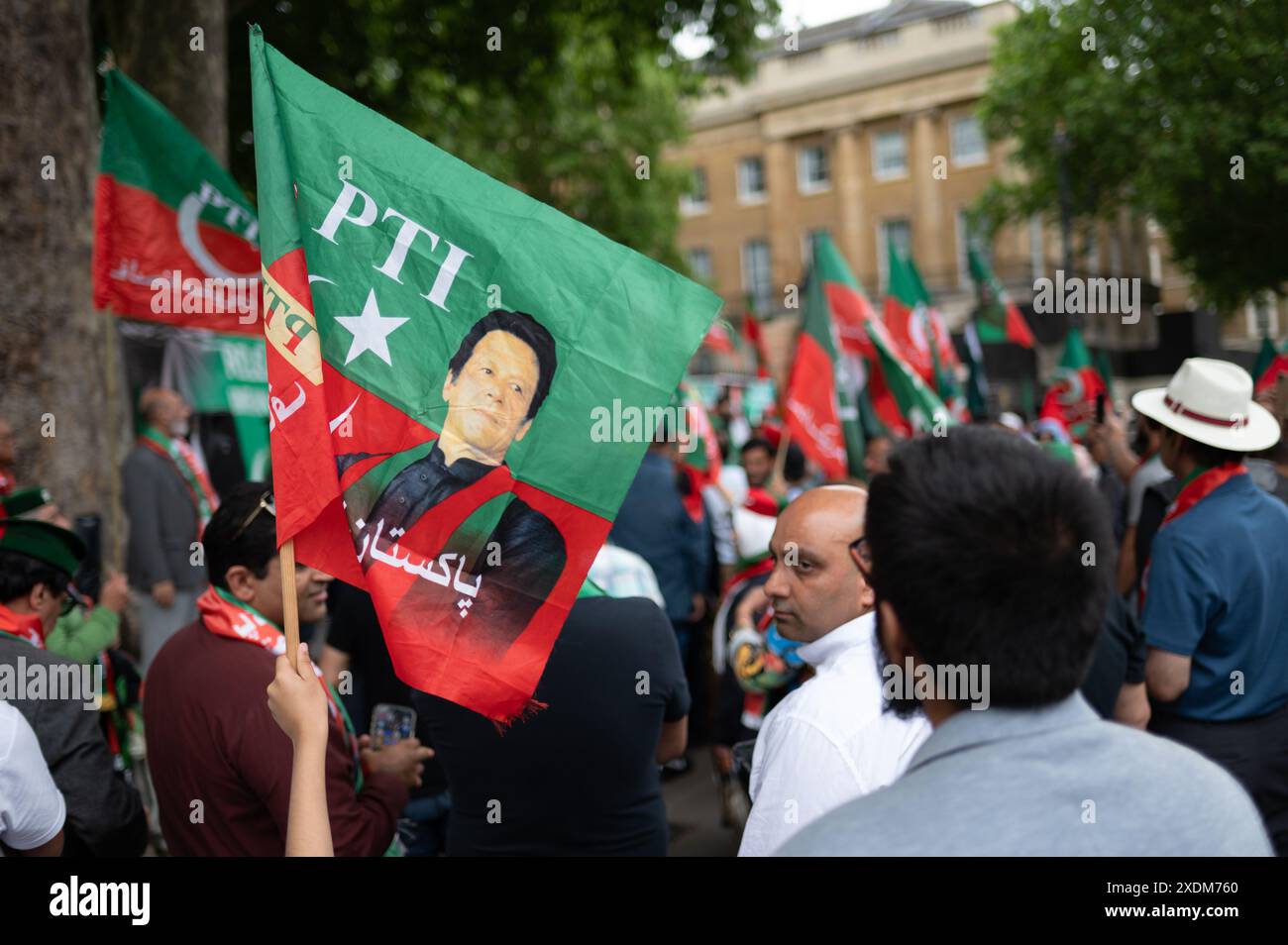 London, UK. 23rd June, 2024. PTI flag seen at Downing Street during the ...