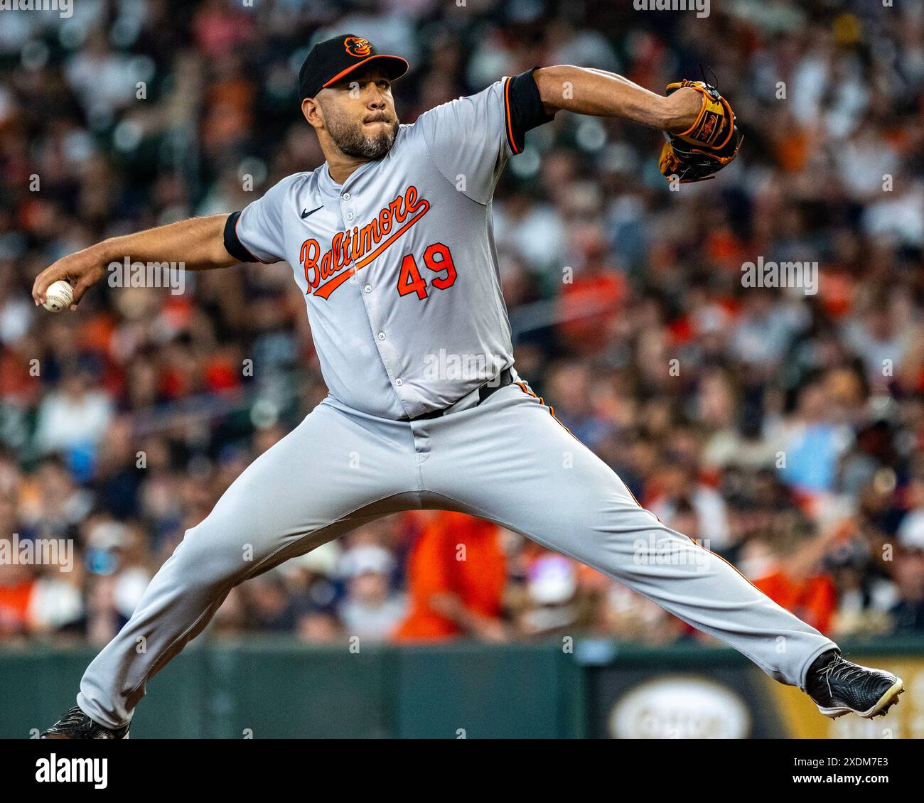 Texas, USA. 23rd June, 2024. Albert Suarez #49 of the Baltimore Orioles ...