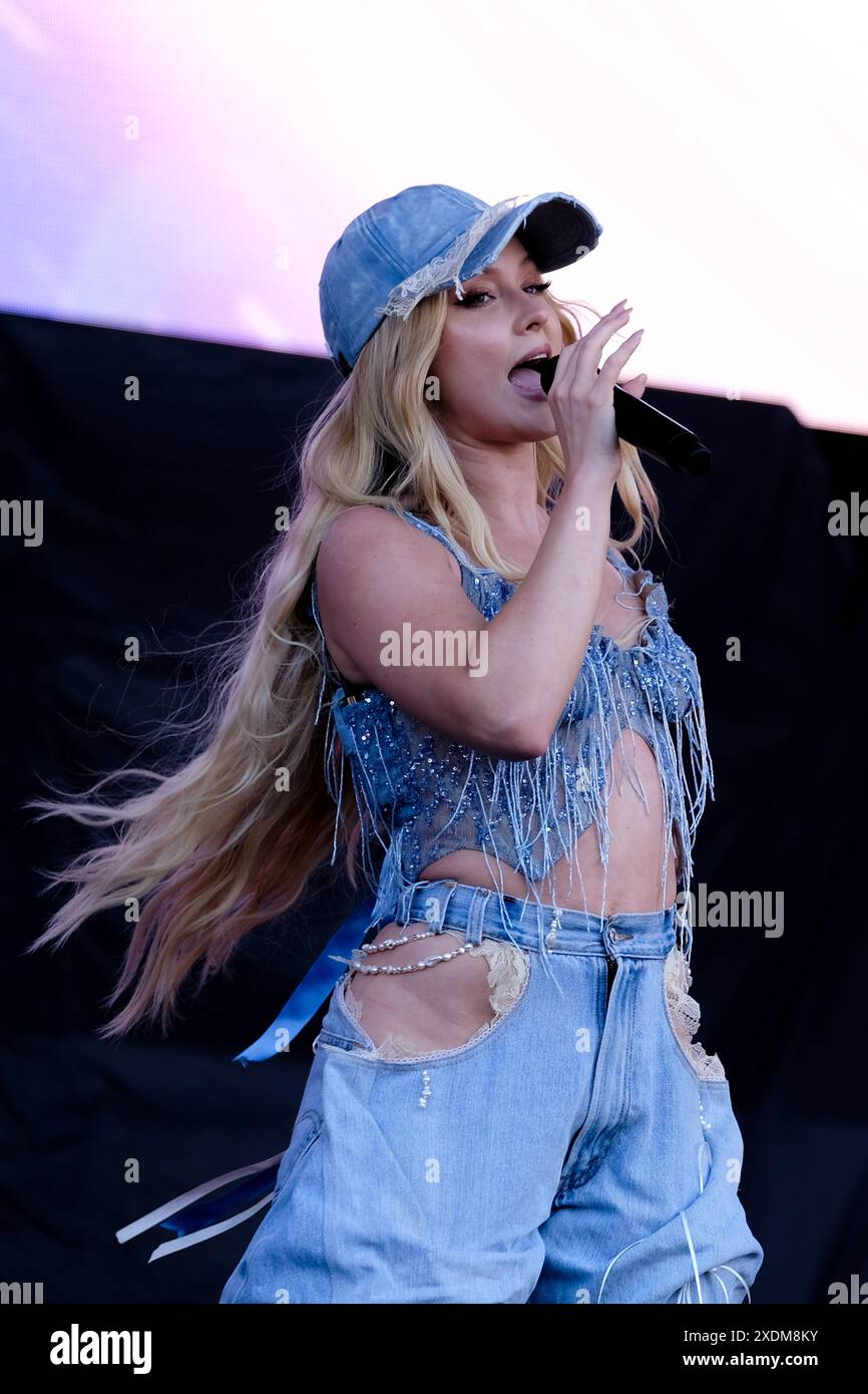 Newport, UK. 23rd June, 2024. Swedish born singer Zara Maria Larsson ...