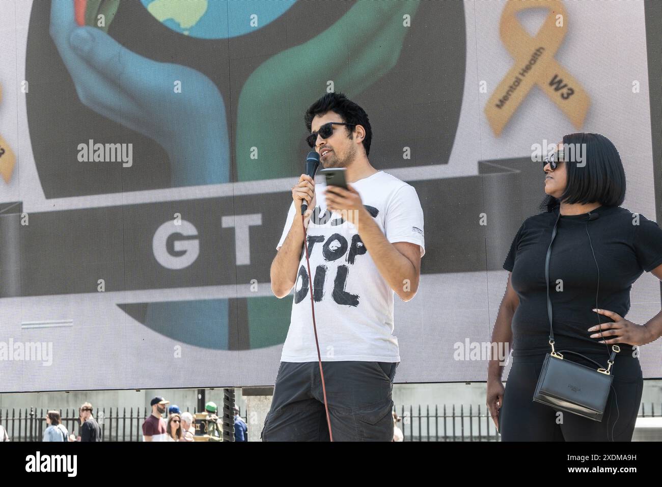 WESTMINSTER, LONDON - 27 May 2023: Protester giving a speech at a Kill ...