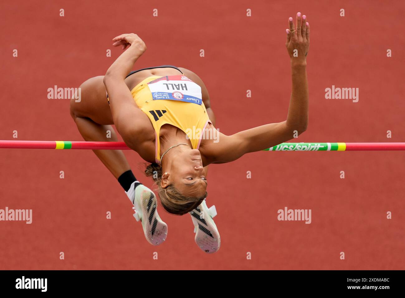 Anna Hall competes in the heptathlon high jump during the U.S. Track ...