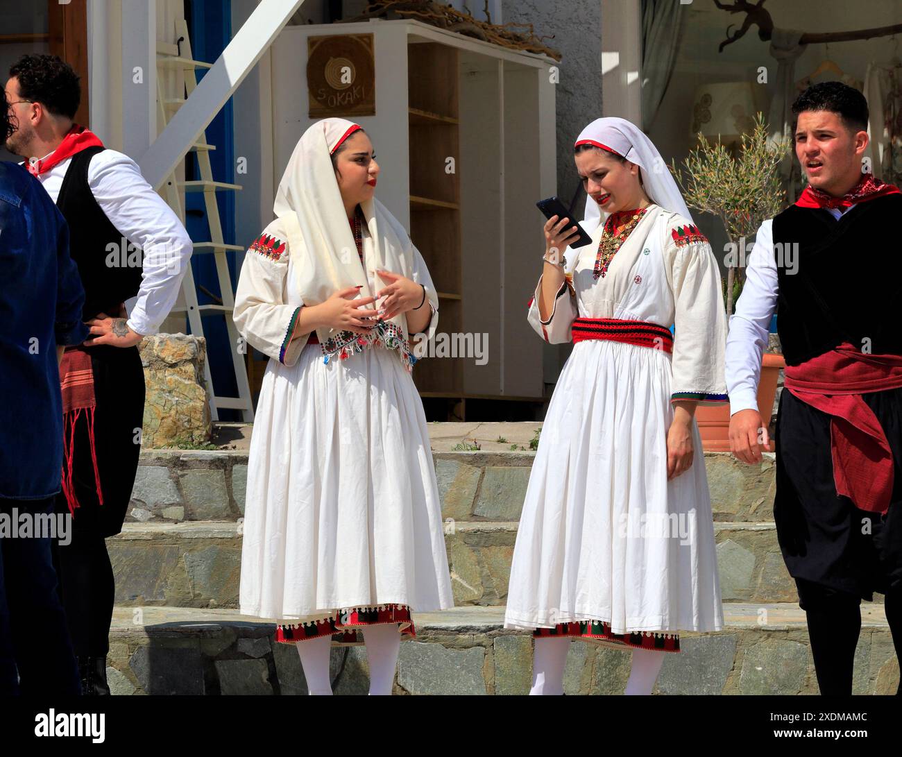 Tilos Island, Dodecanese. Time out during scenes from filming of a ...