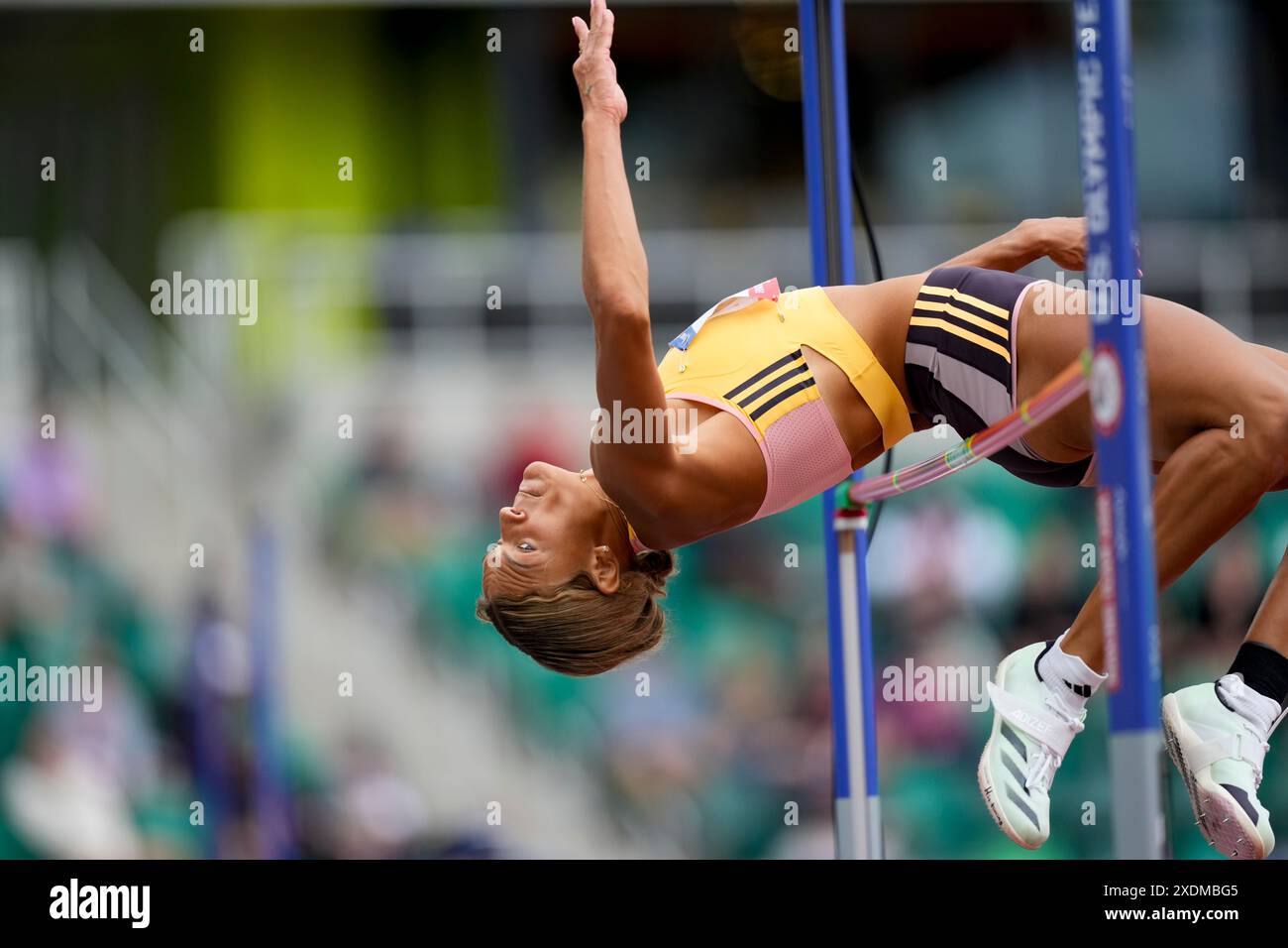 Anna Hall competes in the heptathlon high jump during the U.S. Track ...