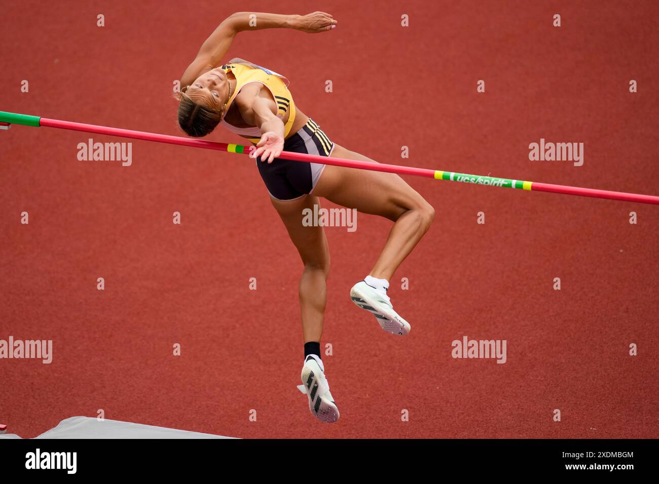 Anna Hall competes in the heptathlon high jump during the U.S. Track ...