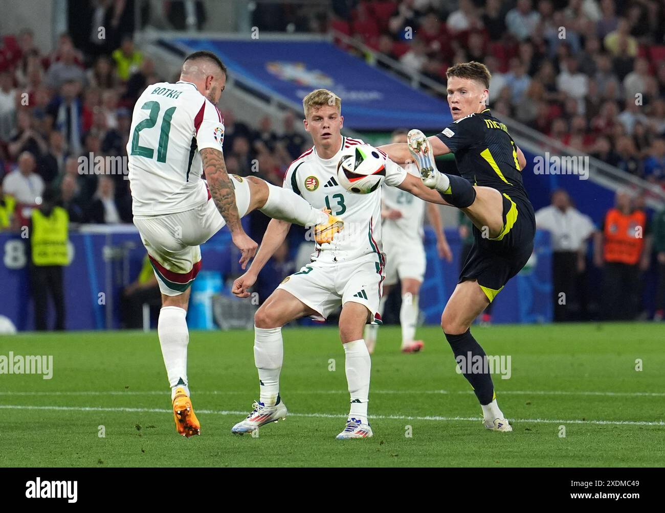 Hungary's Endre Botka and Scotland's Scott McTominay battle for the ...