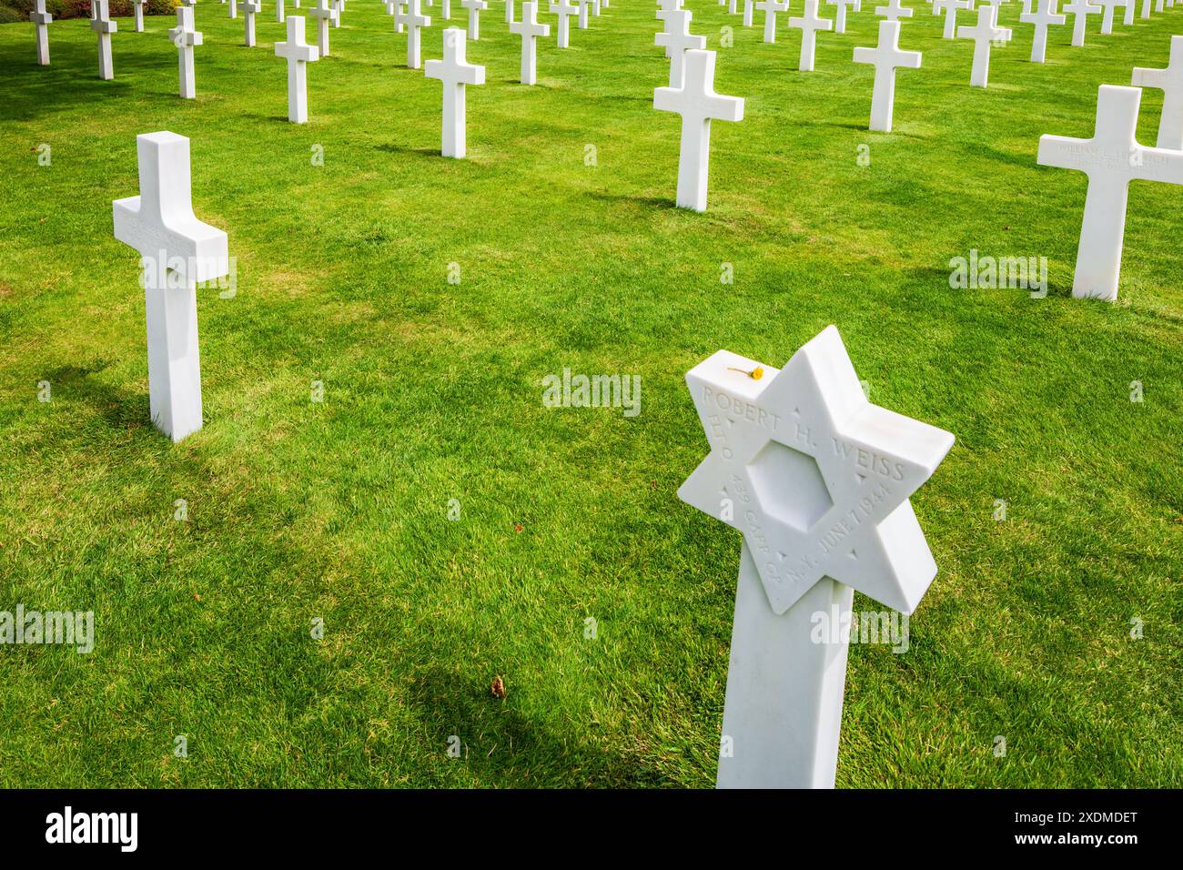 Rows of white crosses and a Star of David mark graves at the American ...