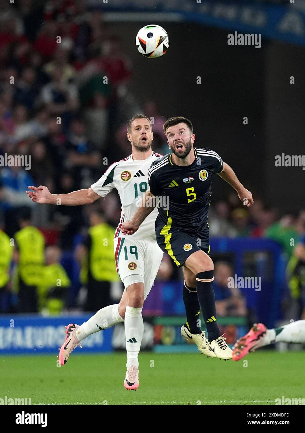 Hungary's Barnabas Varga and Scotland's Grant Hanley battle for the ...