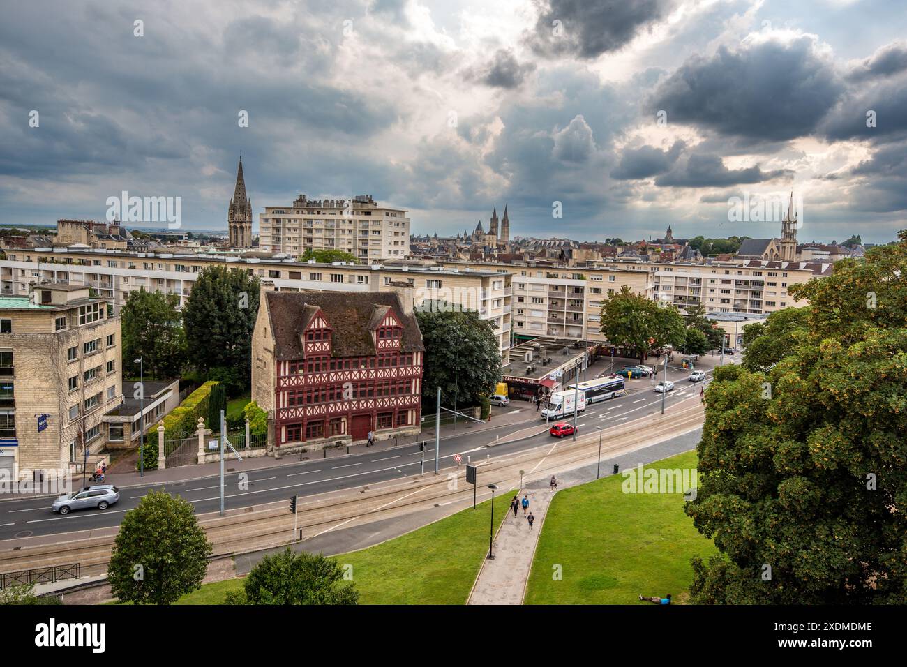 A breathtaking view of the city of Caen, featuring historical ...