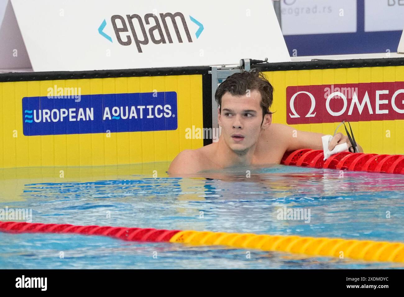 Hungary's Hubert Kos, left, reacts after winning Men's 200m Individual ...