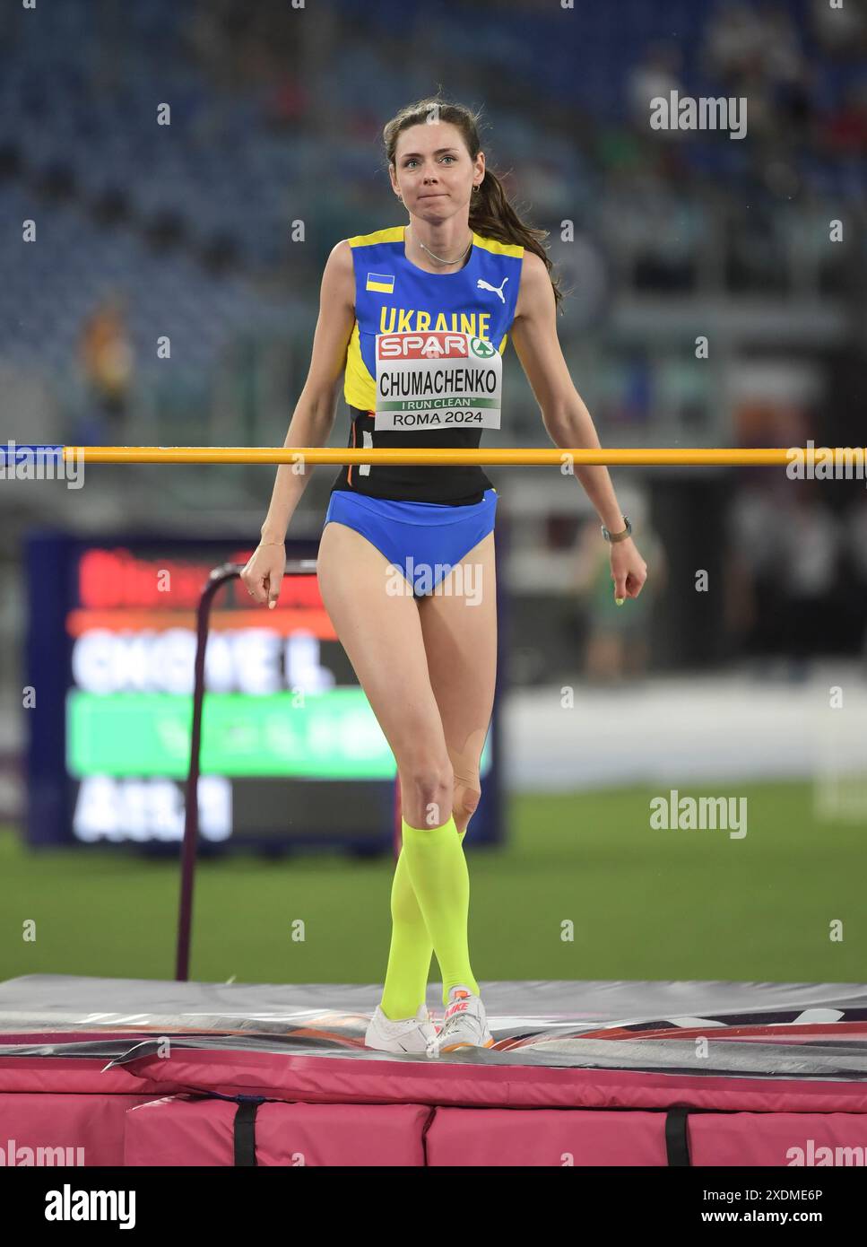 Yuliya Chumachenko of Ukraine competing in the womens high jump qualification round at the ...