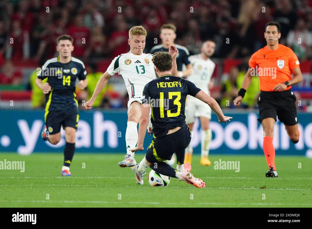 Hungary's Andras Schafer fouls Scotland's Jack Hendry and is shown a ...