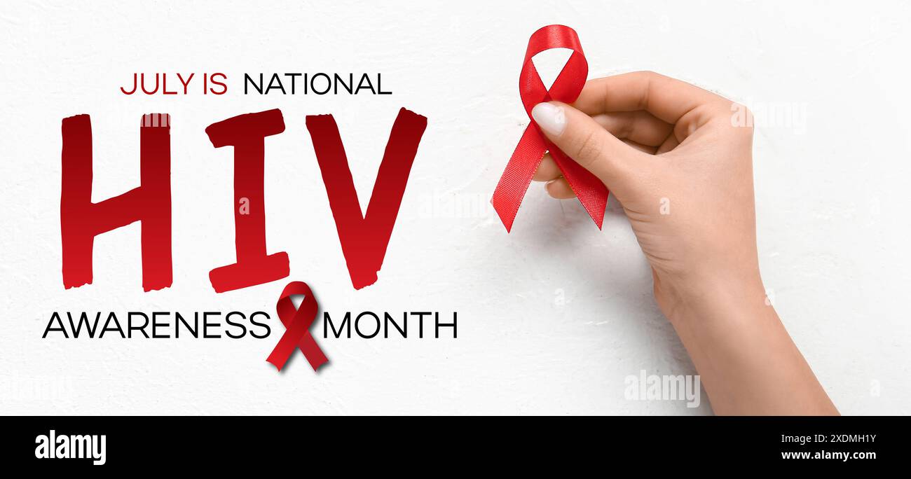 Banner for National HIV Awareness Month with female hand holding red ...