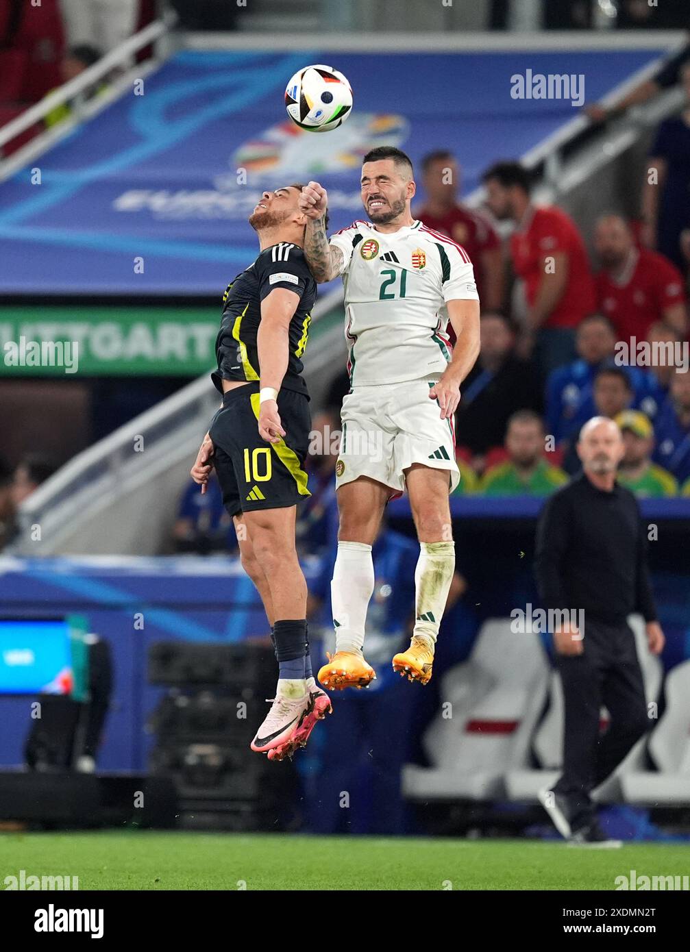 Scotland's Che Adams (left) and Hungary's Endre Botka battle for the ...