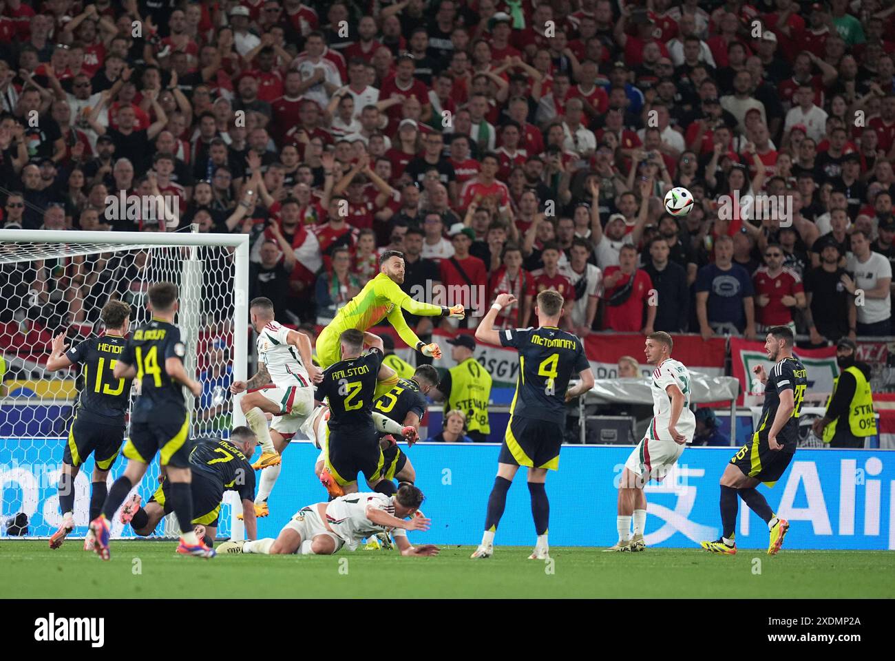 Scotland goalkeeper Angus Gunn punches the ball clear during the UEFA ...