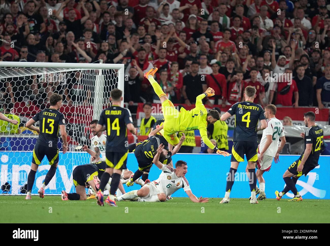 Scotland goalkeeper Angus Gunn involved in a collision during the UEFA ...