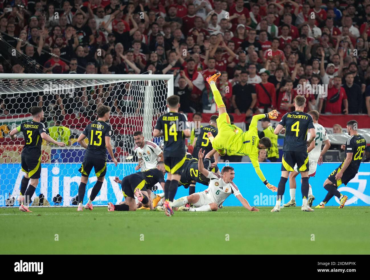 Scotland goalkeeper Angus Gunn involved in a collision during the UEFA ...