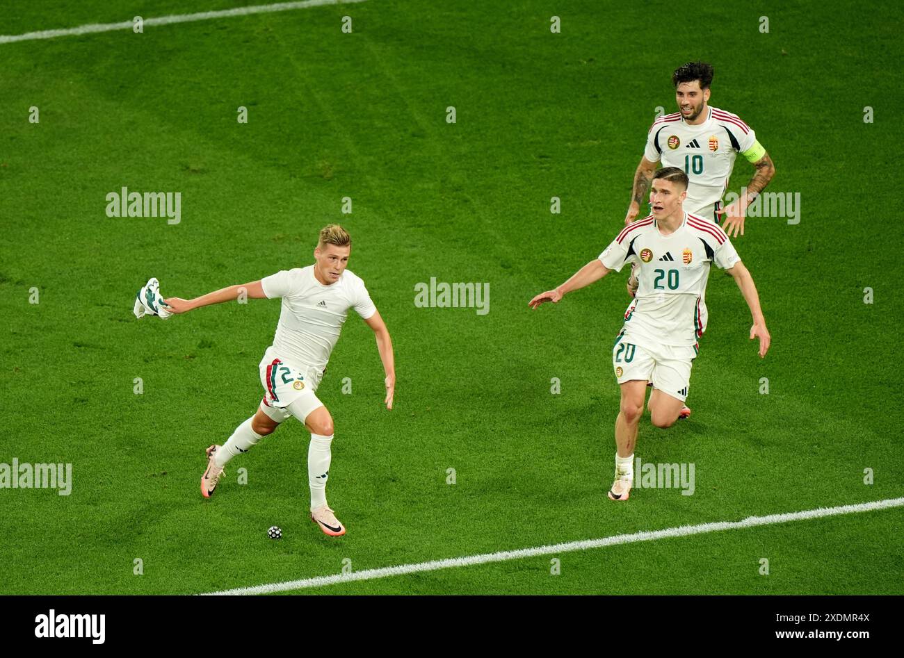 Hungary's Kevin Csoboth (left) celebrates scoring the winning goal ...
