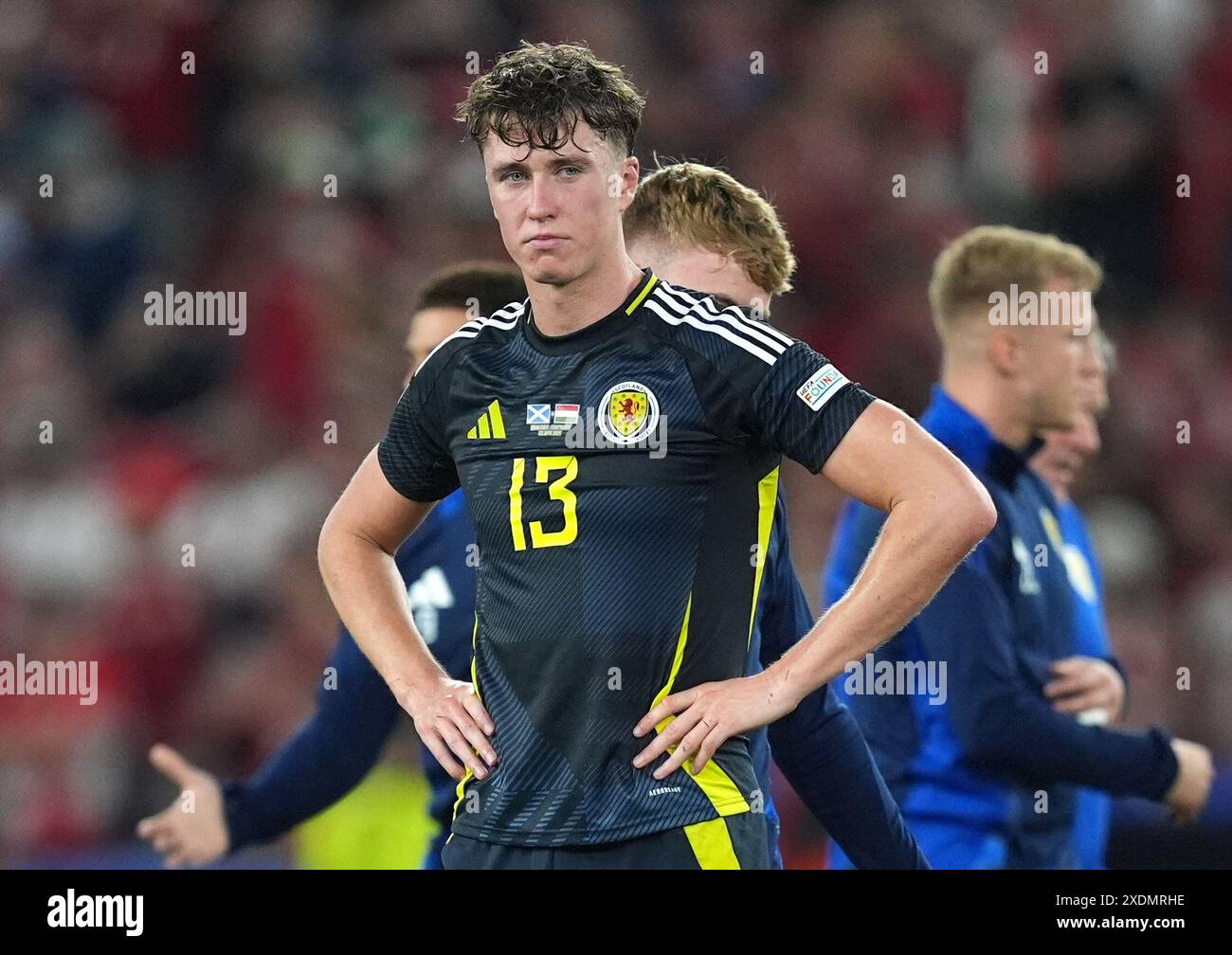 Scotland's Jack Hendry reacts after exiting the tournament following ...
