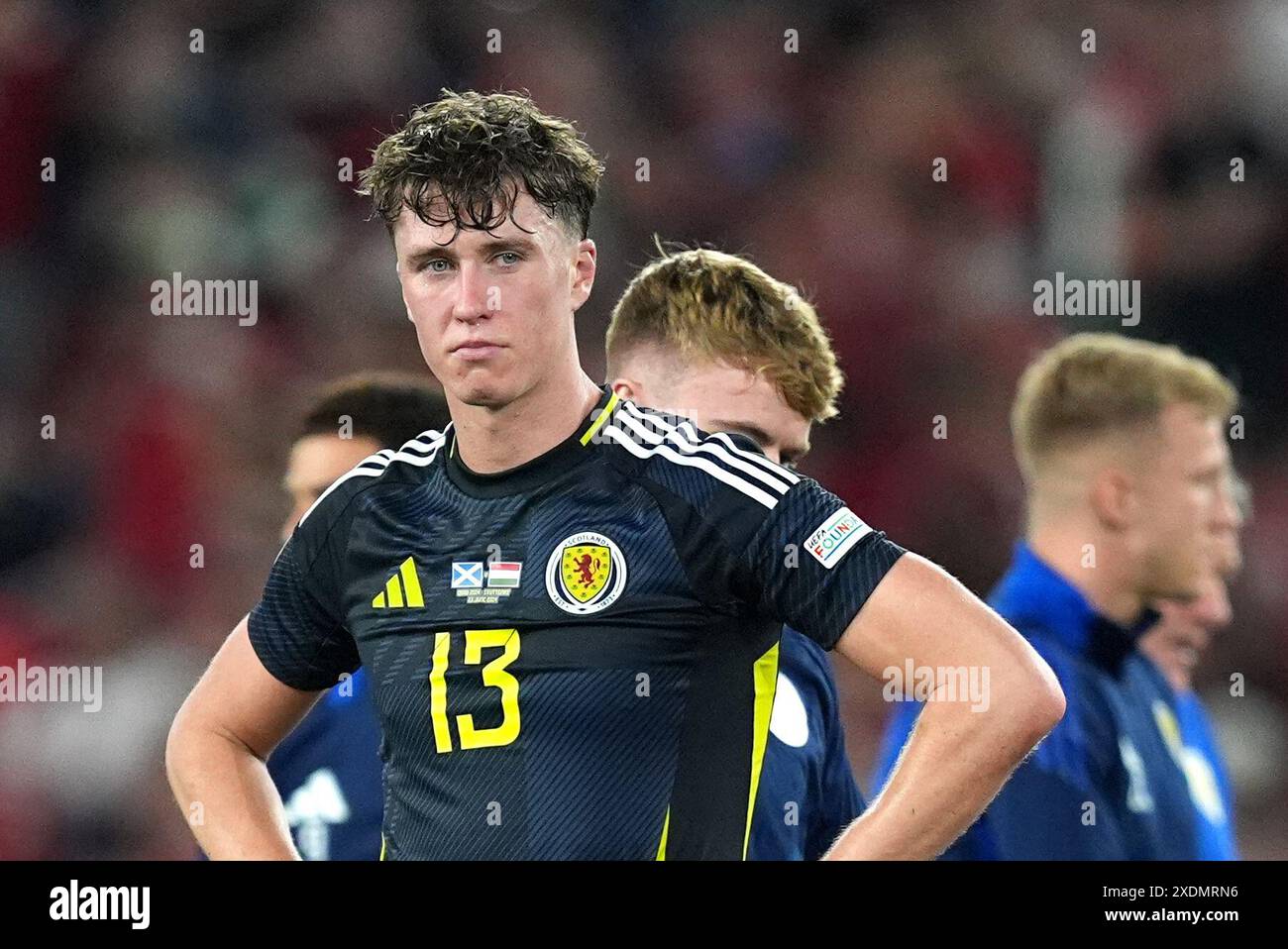 Scotland's Jack Hendry reacts after exiting the tournament following ...