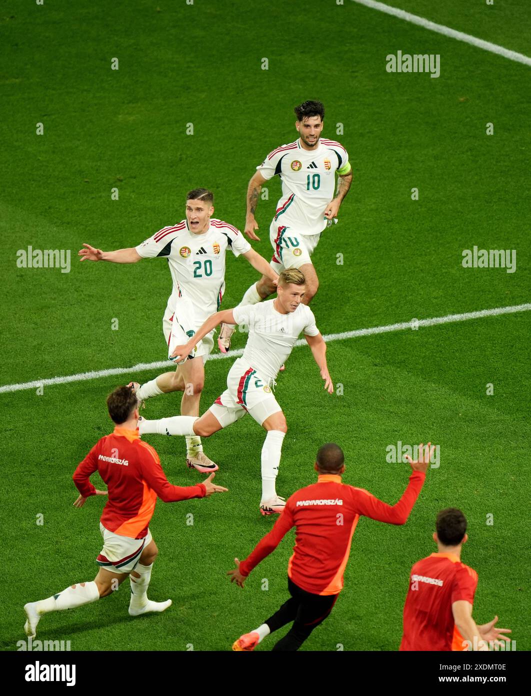 Hungary's Kevin Csoboth (centre) celebrates scoring the winning goal ...