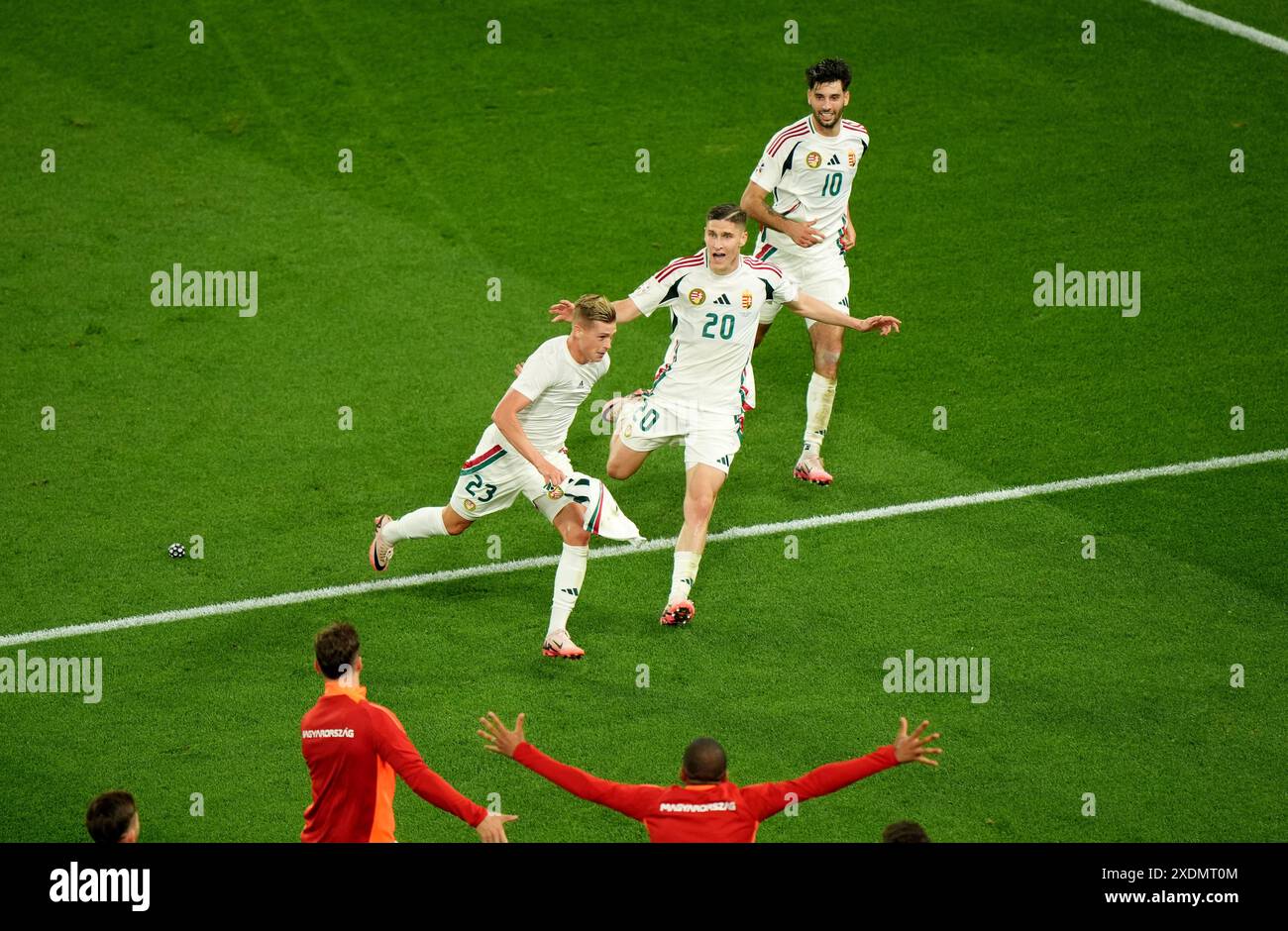 Hungary's Kevin Csoboth (left) celebrates scoring the winning goal ...