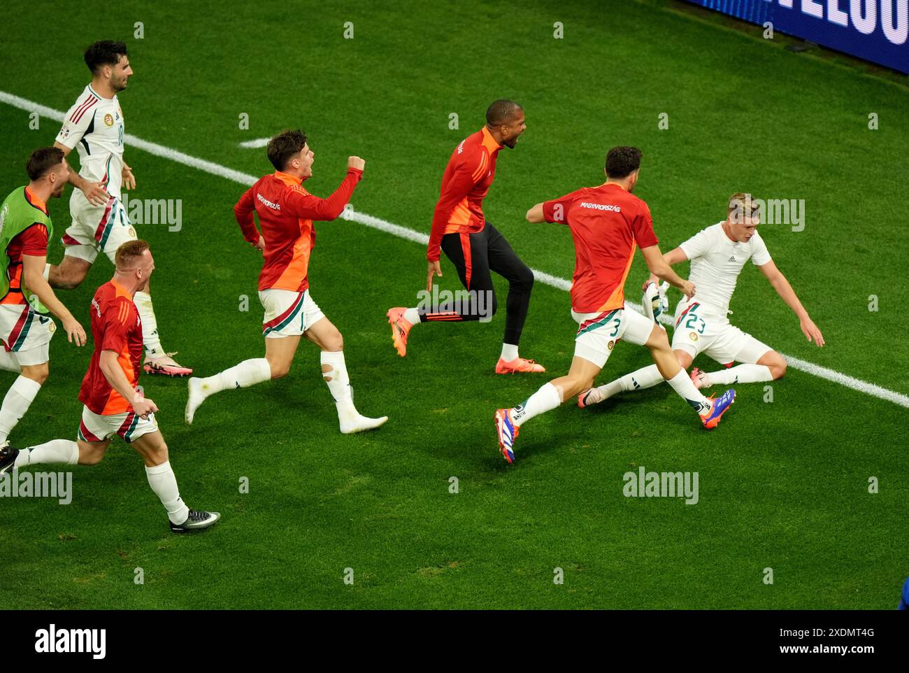 Hungary's Kevin Csoboth (right) celebrates scoring the winning goal ...