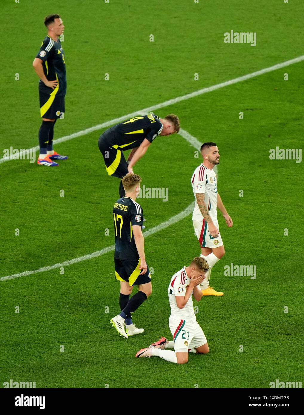 Hungary's Kevin Csoboth (bottom) reacts at the final whistle after the ...