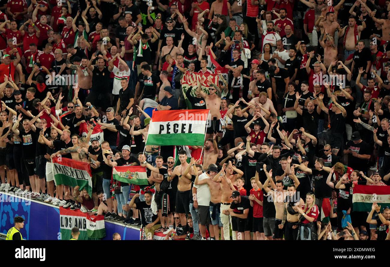 Hungary fans celebrate after the UEFA Euro 2024 Group A match at the ...