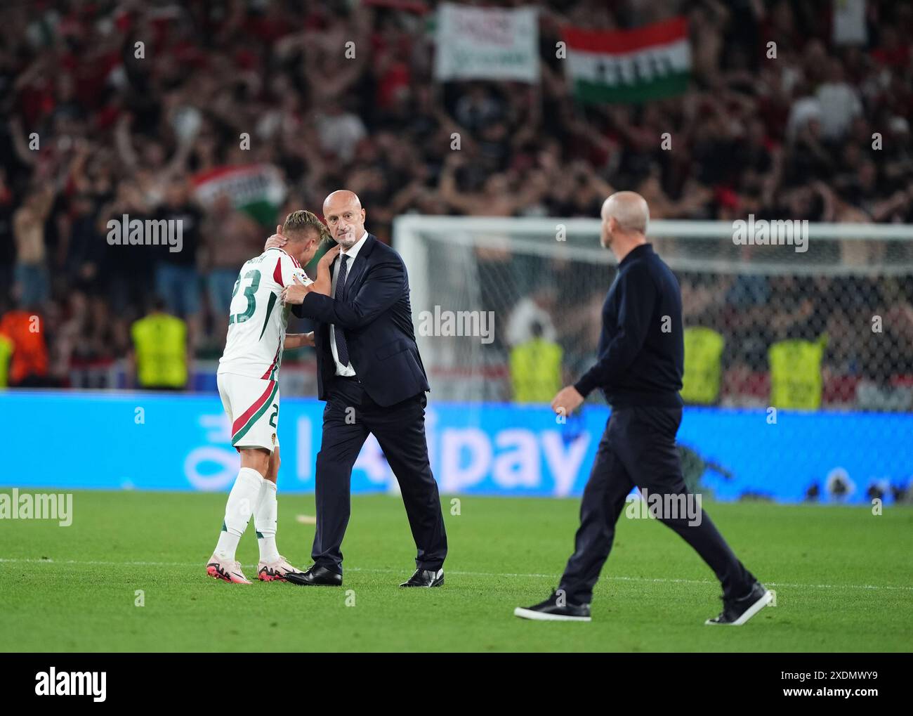 Hungary’s Kevin Csoboth (left) with Hungary manager Marco Rossi after ...