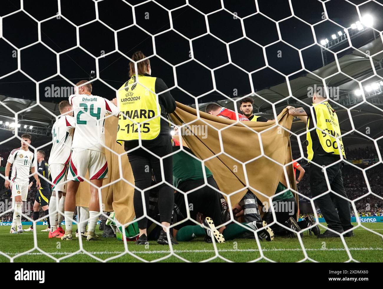 Hungary's Barnabas Varga receives treatment for an injury during the ...