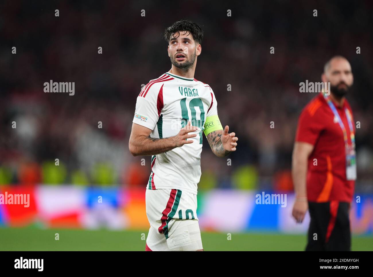 Hungary’s Dominik Szoboszlai wears the shirt of the injured Barnabas ...